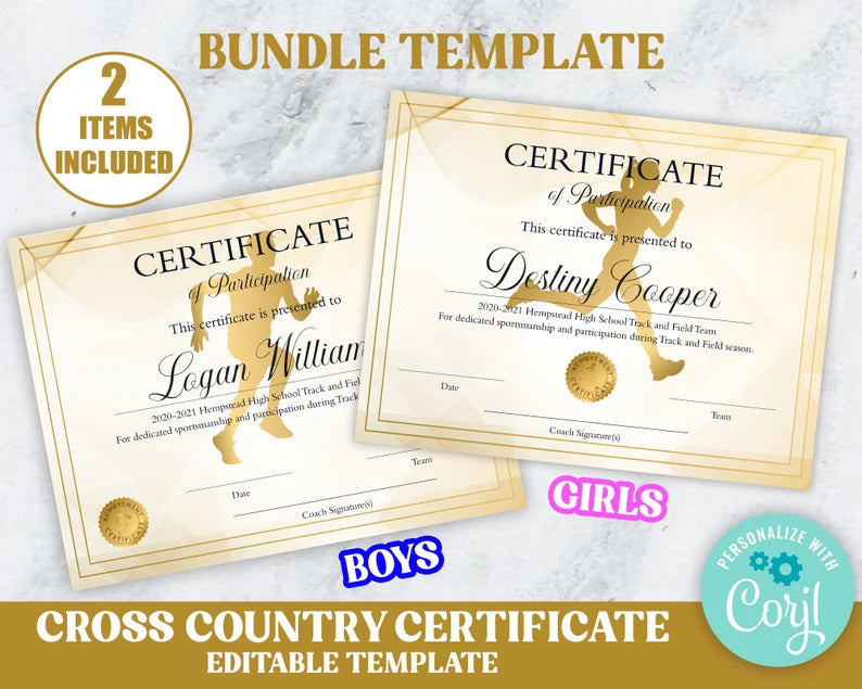 DIY Cross Country Certificate Bundle for Boys and Girls | Sport Award ...