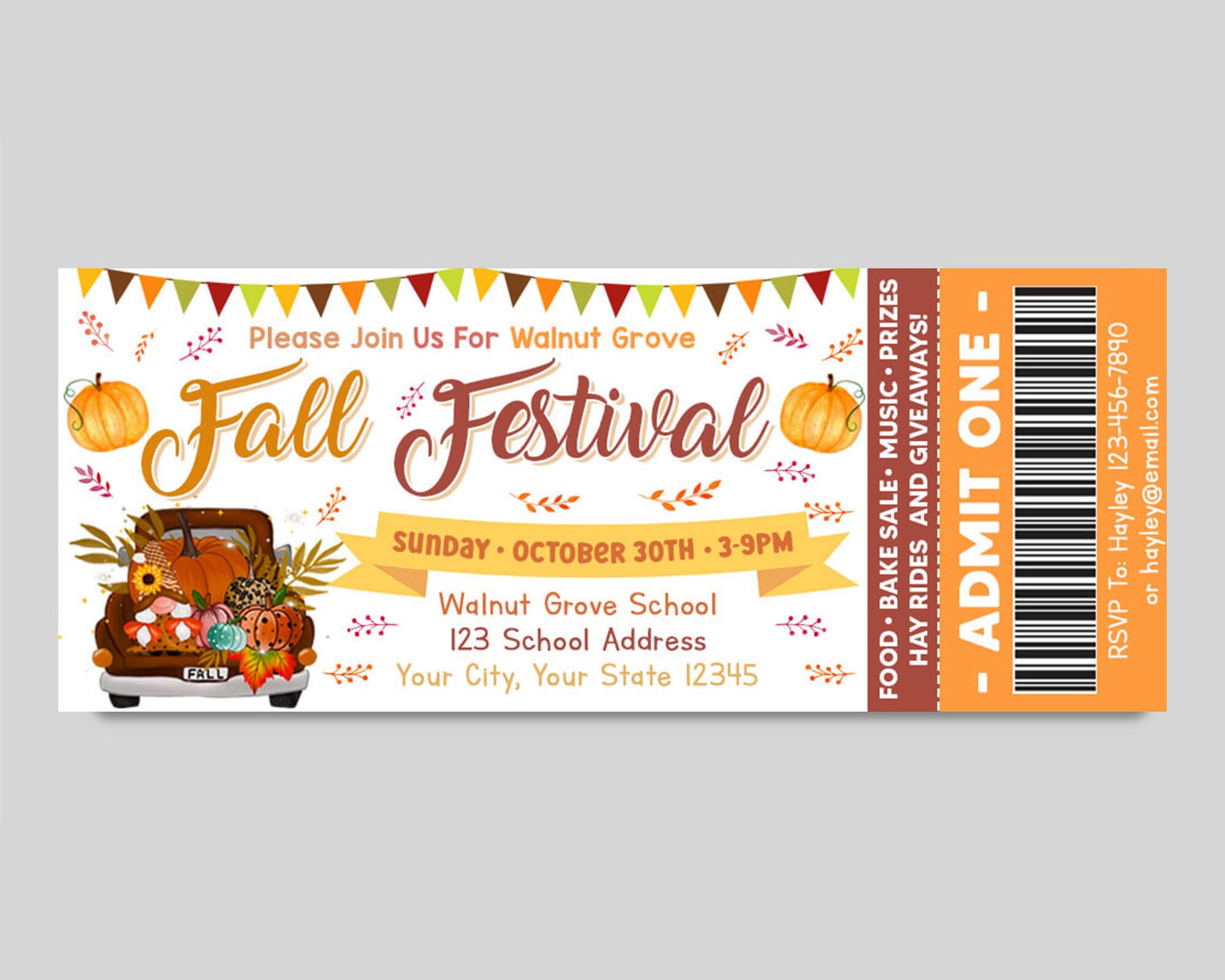Customizable Fall Harvest Ticket Template | Fall Autumn Harvest ...