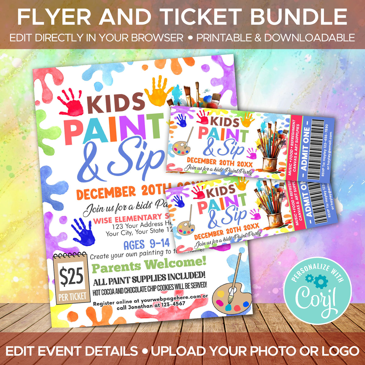 DIY Kids Sip and Paint Ticket Stub and Flyer Bundle | Painting Party ...