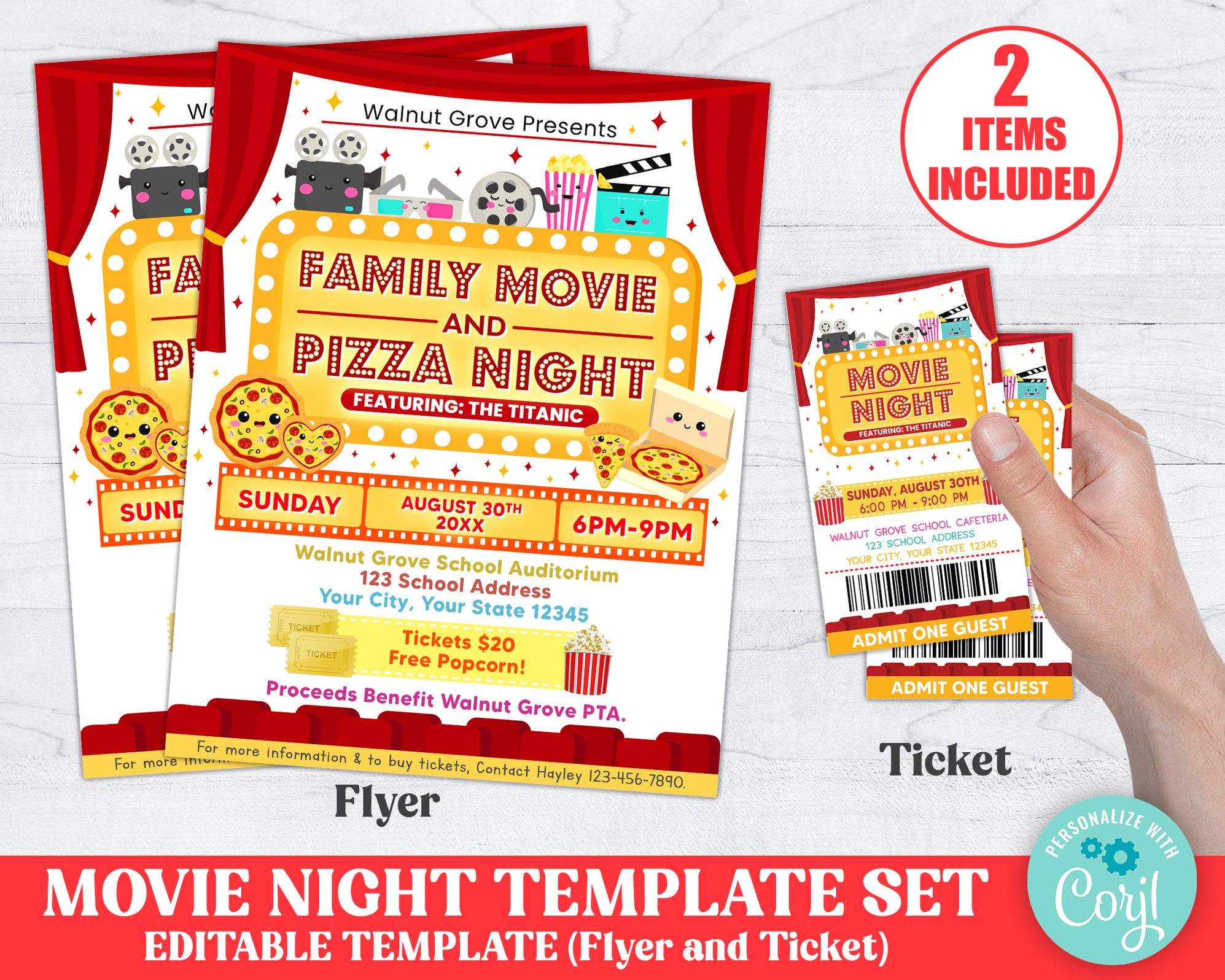DIY Movie Night Invite Flyer Ticket Bundle | Movie Night Ticket and ...
