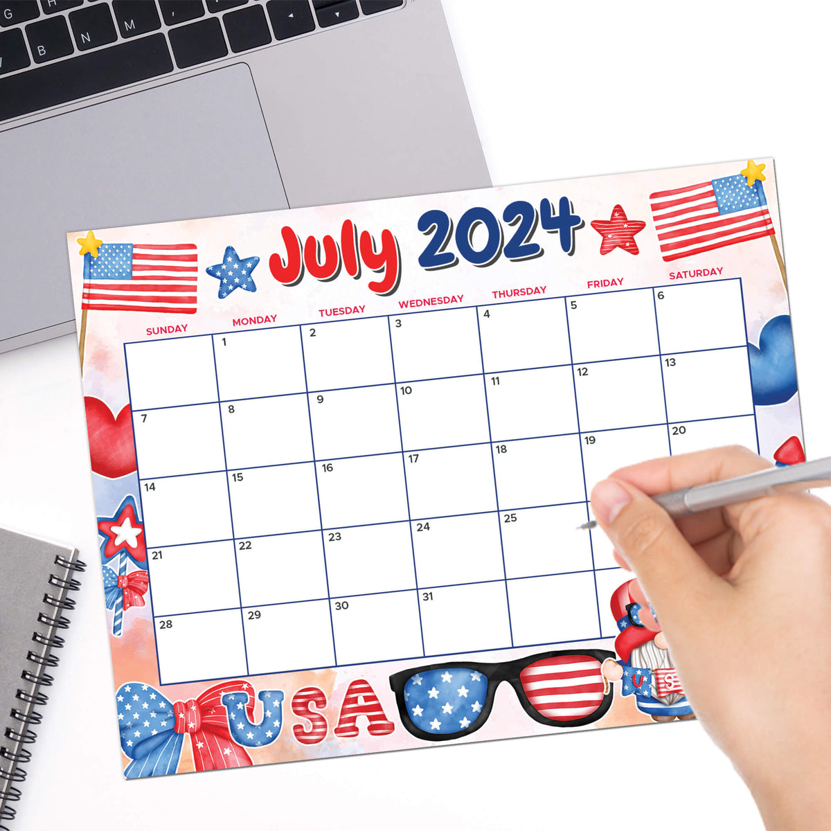 PDF 4th of July Monthly Calendar | Printable Patriotic Independence Day ...