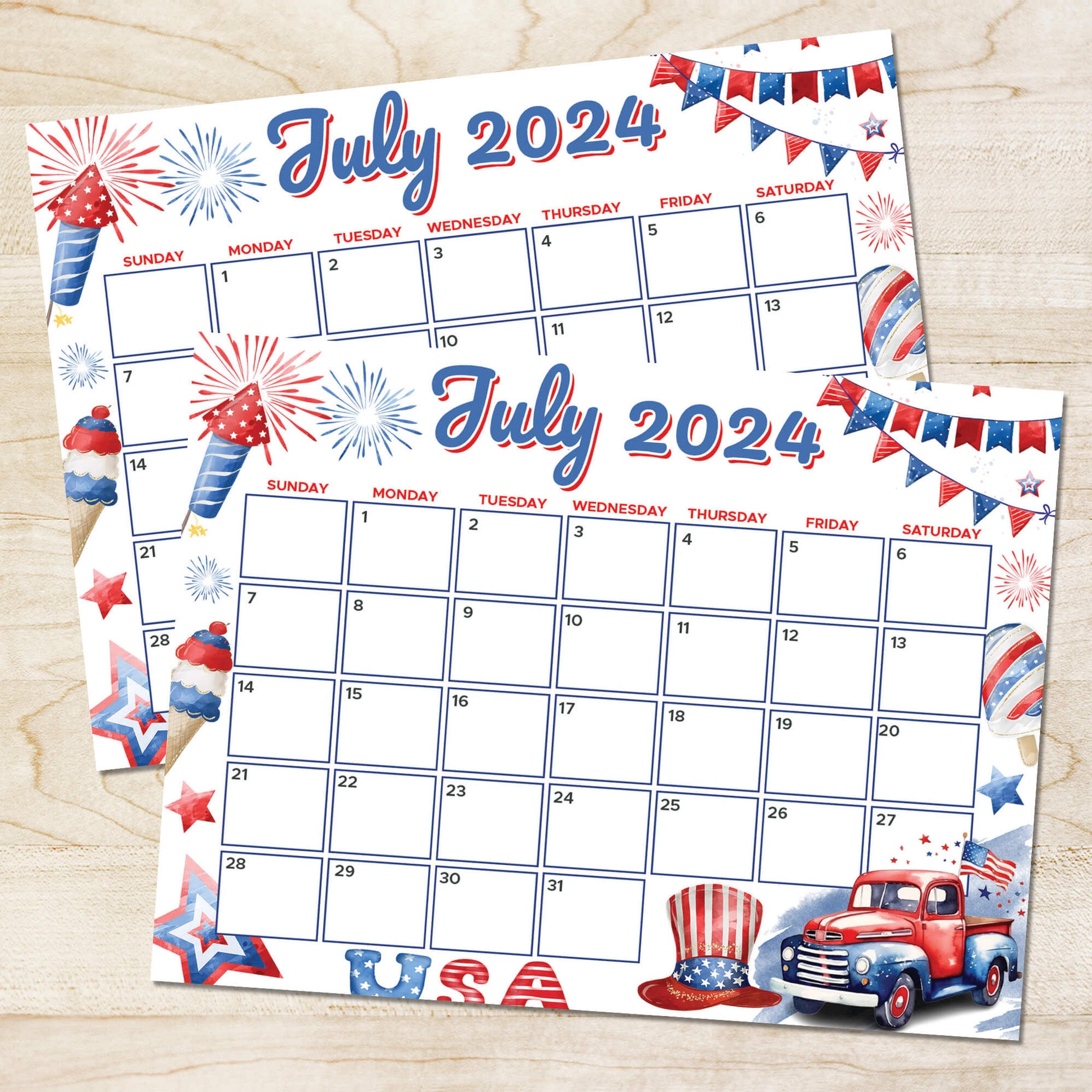 PDF Patriotic Independence Day Themed Calendar | Printable 4th of July ...