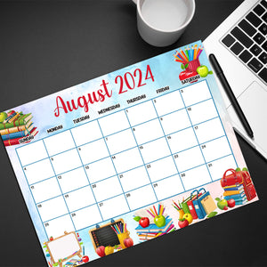 PDF Back To School Themed August 2024 Calendar | Printable School Days ...