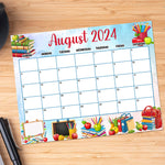 PDF Back To School Themed August 2024 Calendar | Printable School Days ...