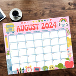 PDF Back To School Themed August 2024 Calendar | Printable August ...