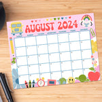 PDF Back To School Themed August 2024 Calendar | Printable August ...