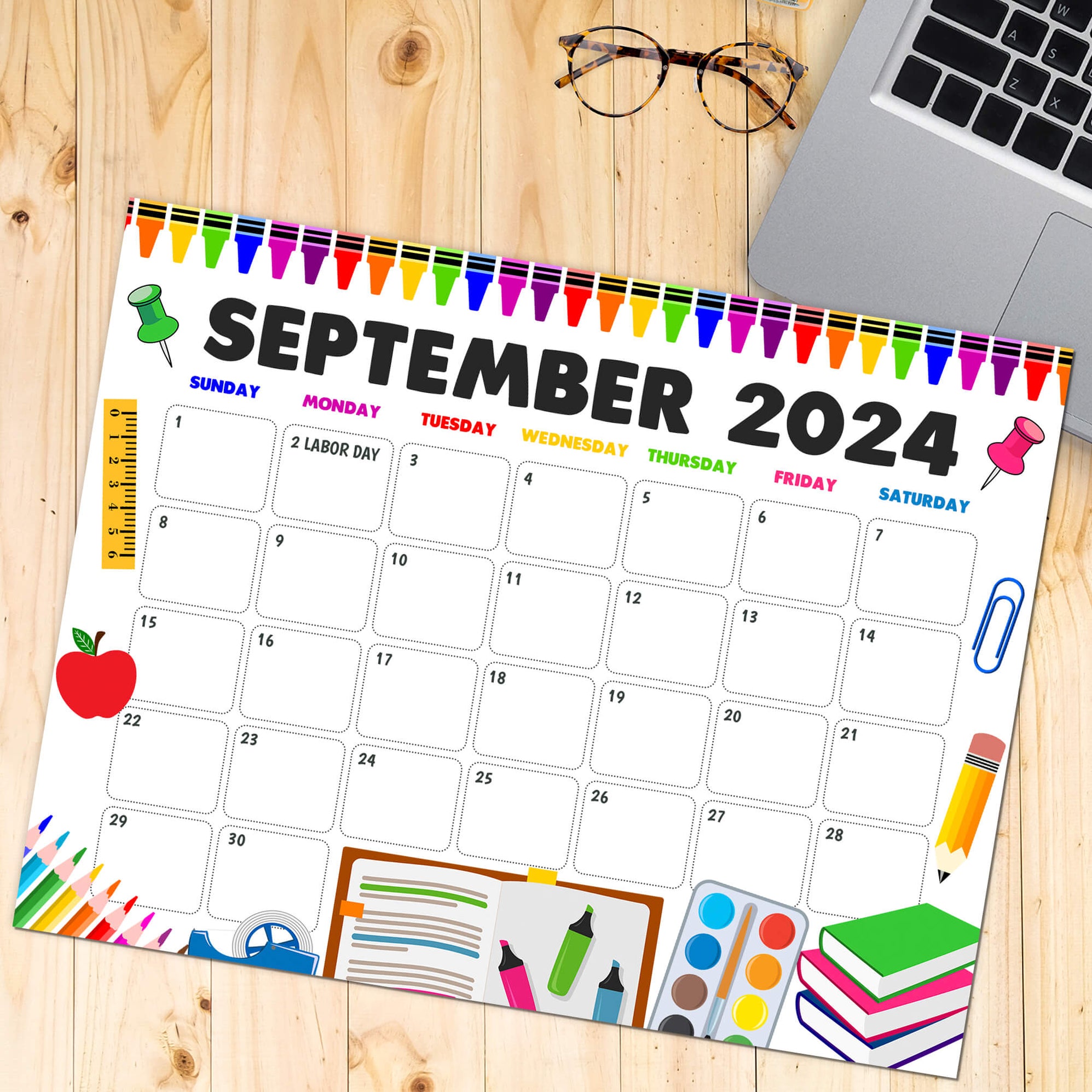 Back to School September 2024 Printable Calendar - Posh Park