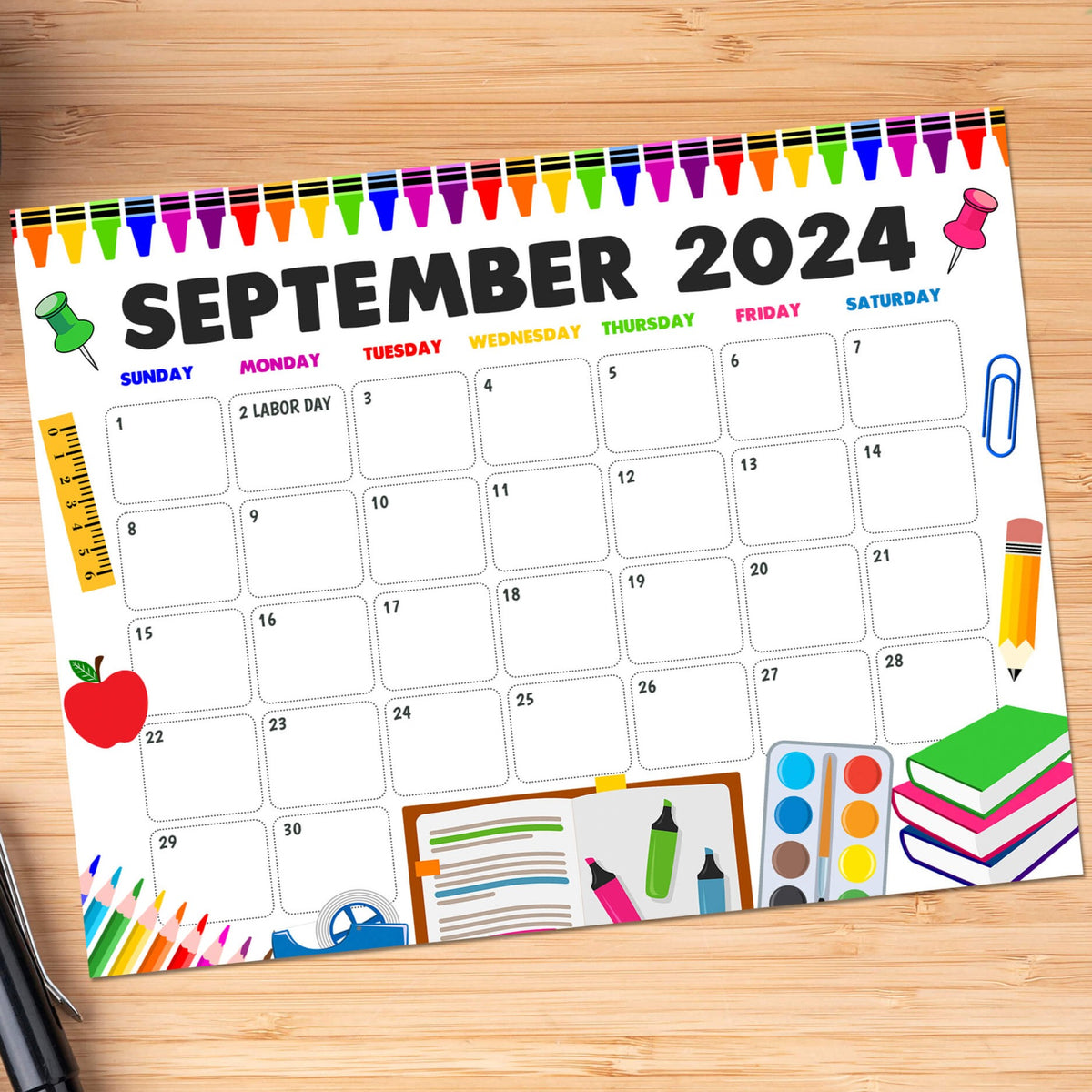 Back to School September 2024 Printable Calendar - Posh Park