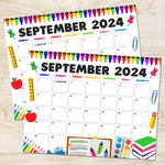 Back to School September 2024 Printable Calendar - Posh Park
