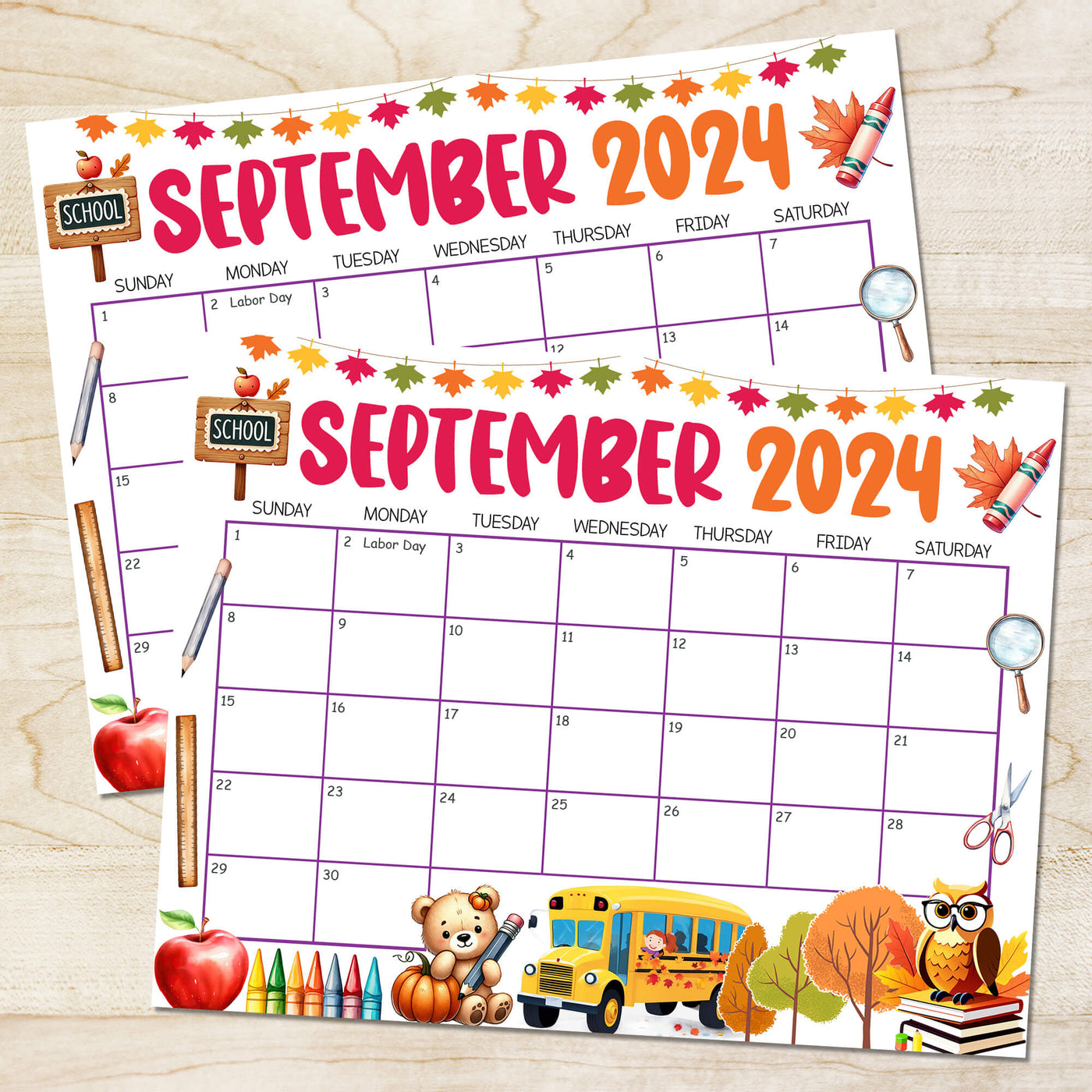 Academic Back to School Printable Calendar September 2024 - Posh Park