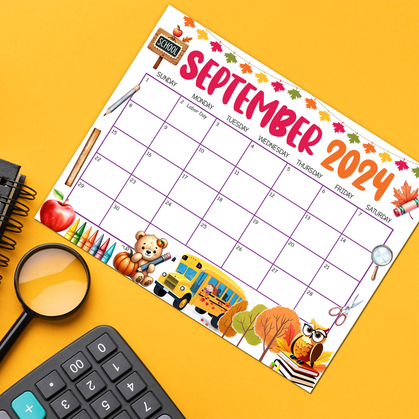 Academic Back to School Printable Calendar September 2024 - Posh Park