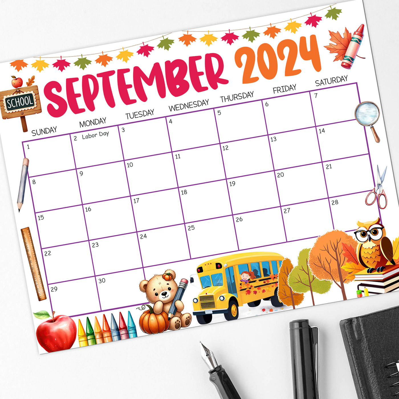 Academic Back to School Printable Calendar September 2024 - Posh Park