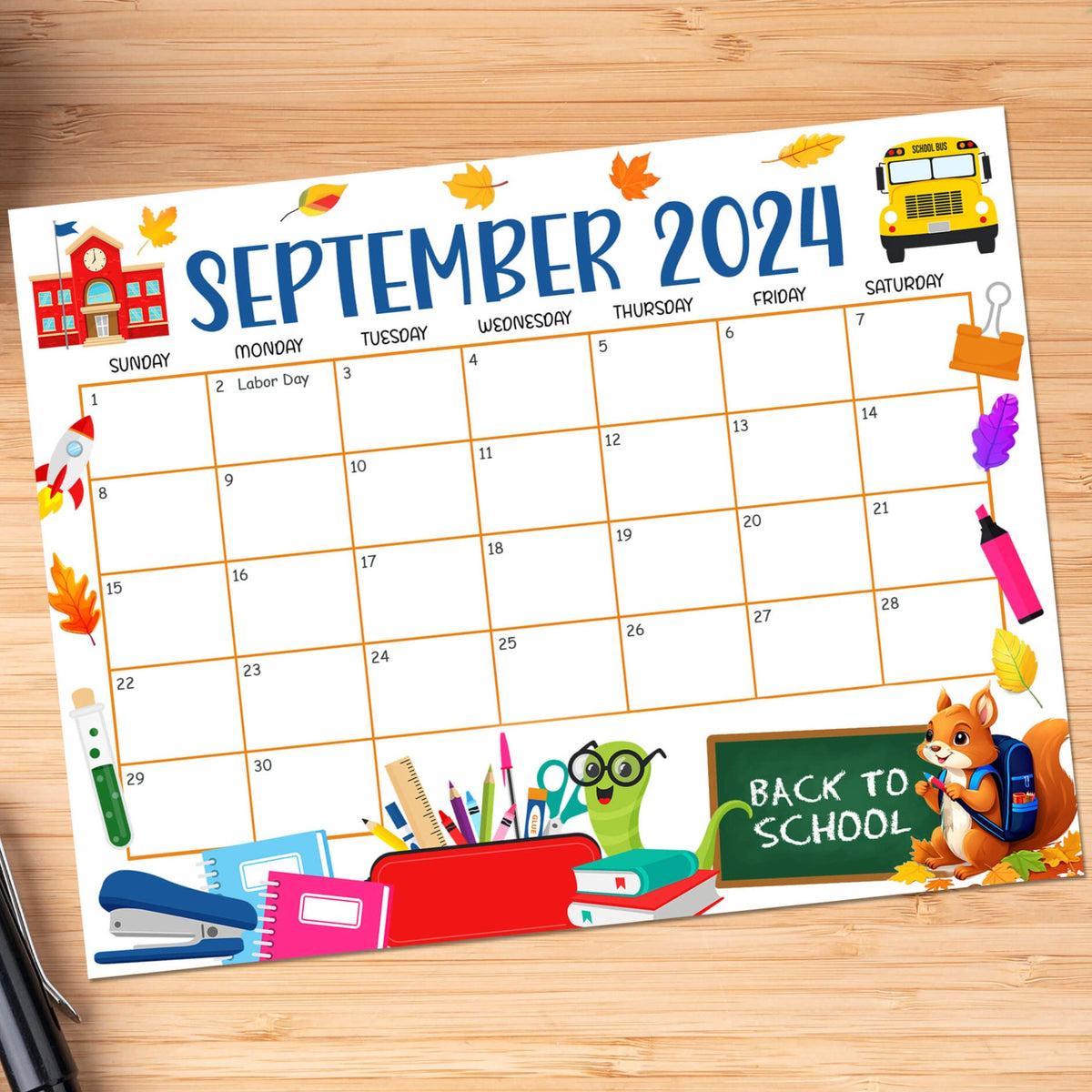 September 2024 Calendar for Back to School Theme Calendar Planner ...