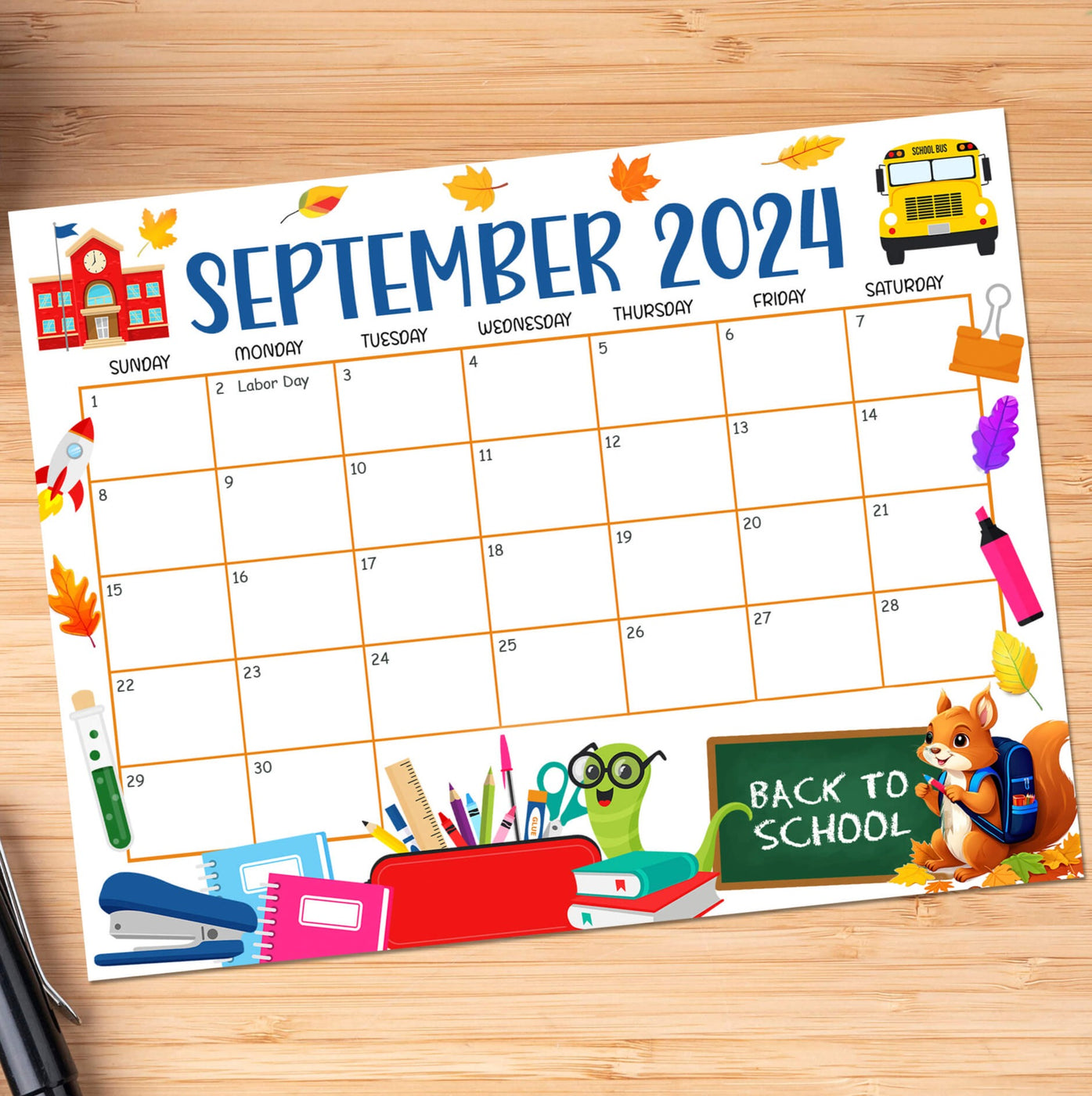 September 2024 Calendar for Back to School Theme Calendar Planner ...