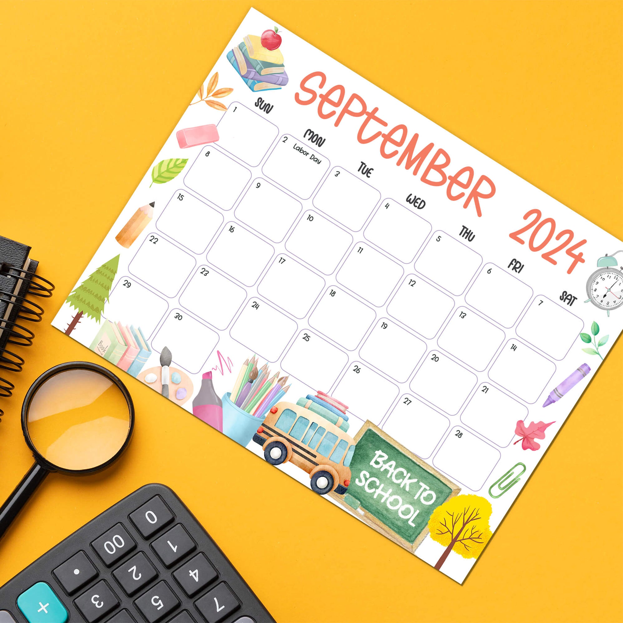 Printable September 2024 Back to School Theme Calendar Planner - Posh Park