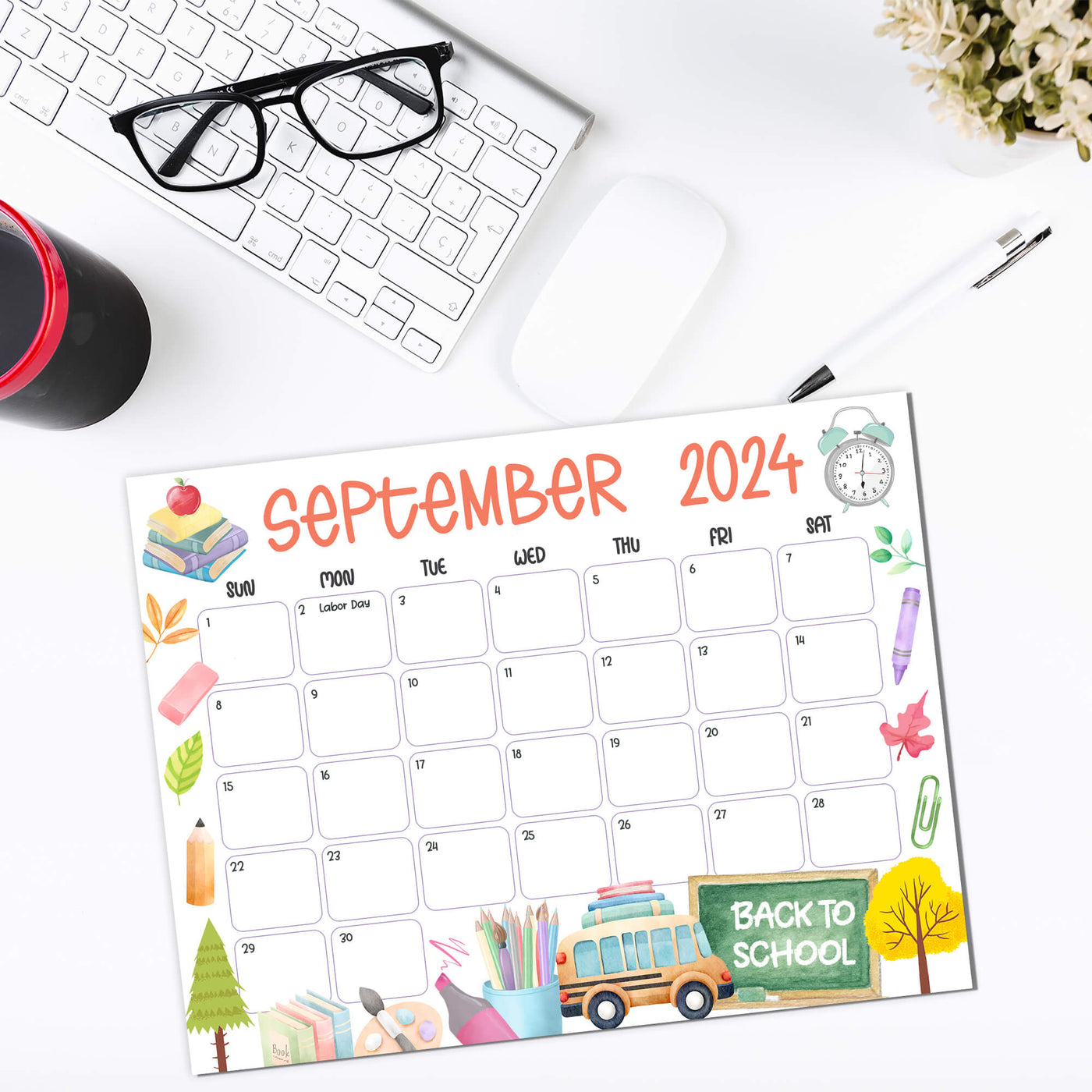 Printable September 2024 Back to School Theme Calendar Planner - Posh Park