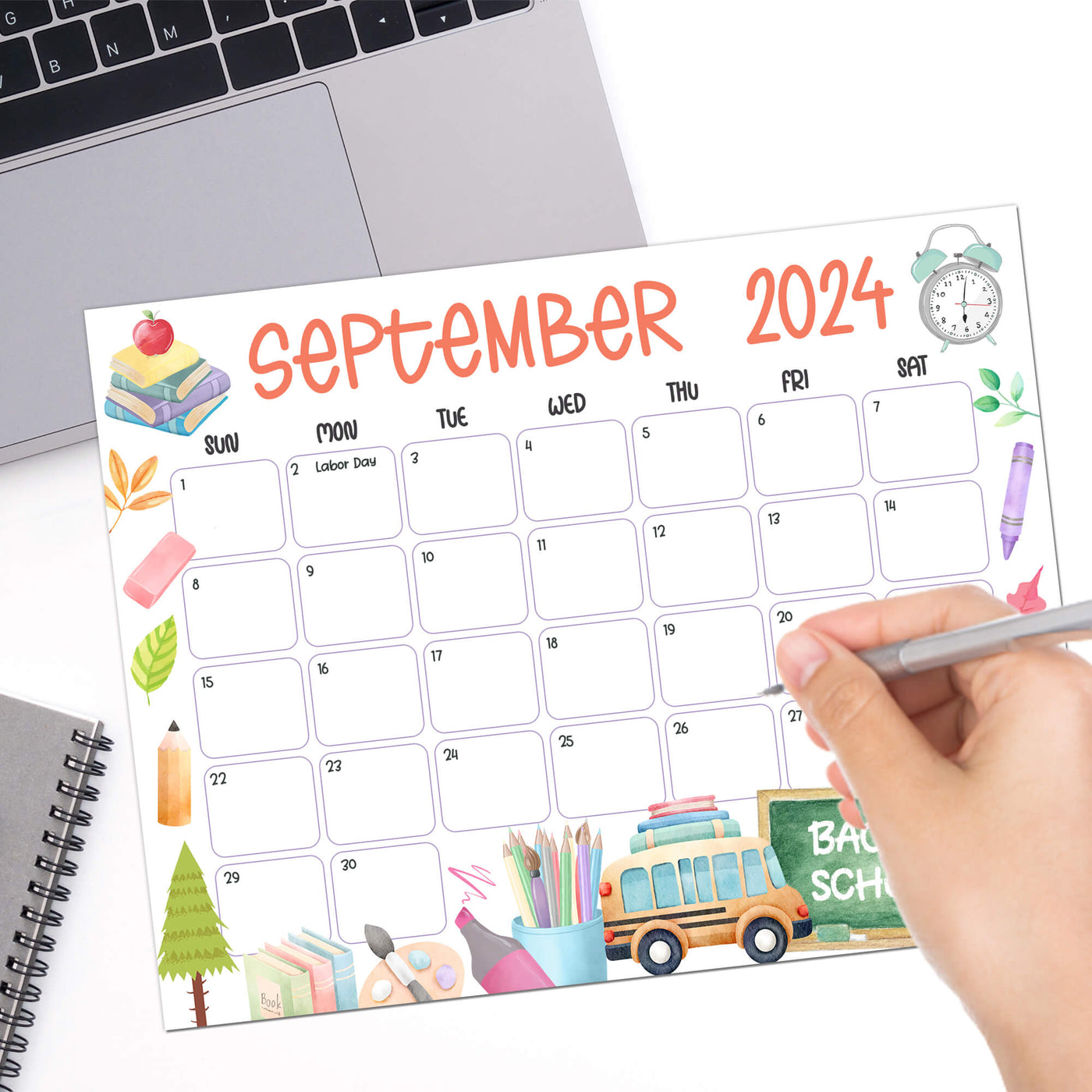 Printable September 2024 Back to School Theme Calendar Planner - Posh Park