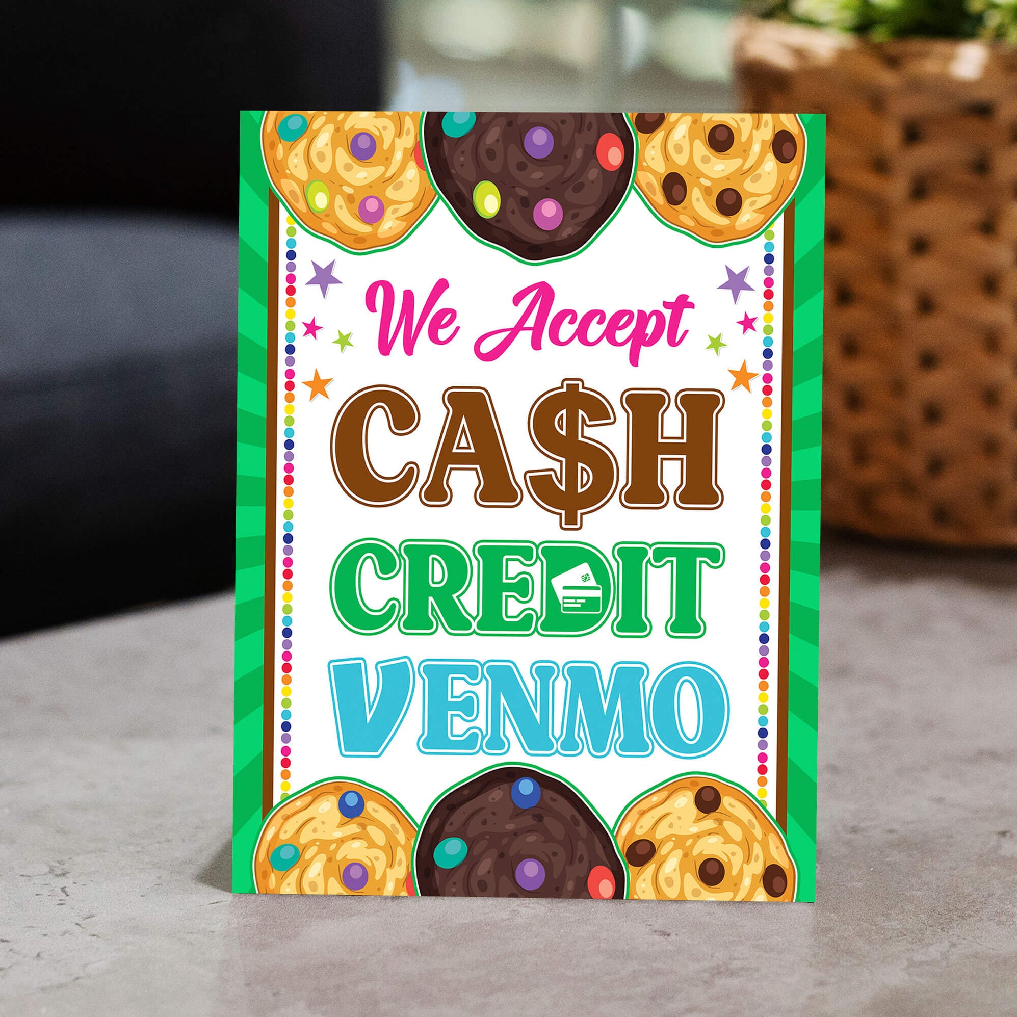 Printable Cookie Booth Sign Bundle | PDF We Accept Payments Sign Cash ...