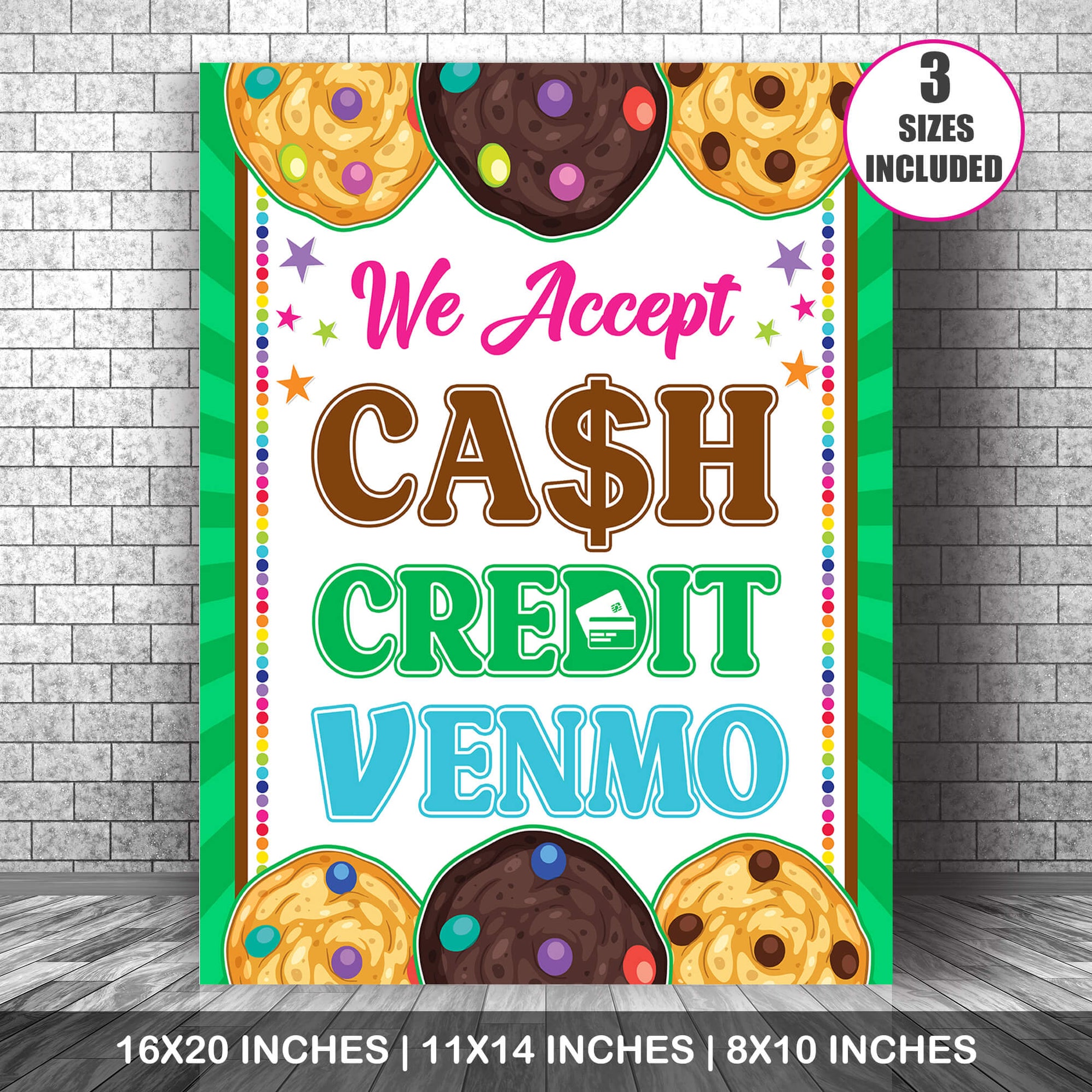 Printable Cookie Booth Sign Bundle | PDF We Accept Payments Sign Cash ...