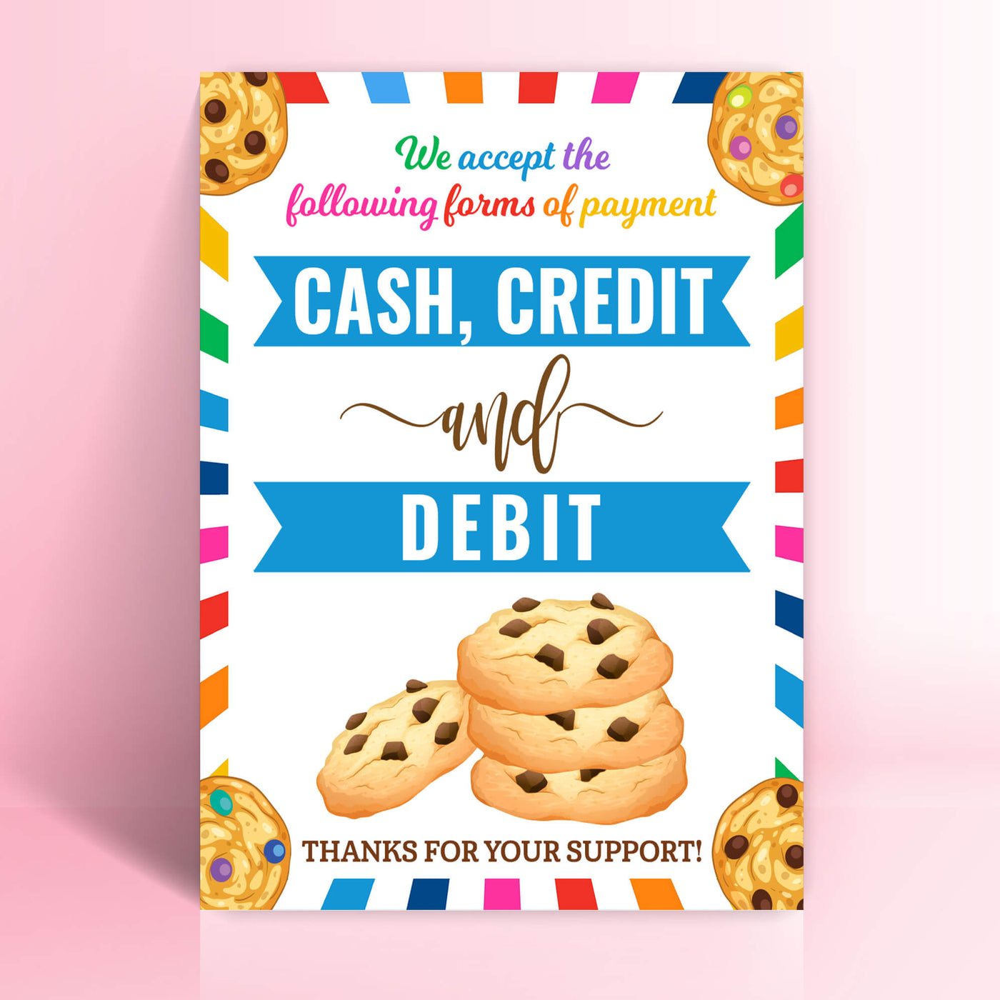 Printable We Accept Cash, Credit Debit Payments Sign | PDF Cookie ...