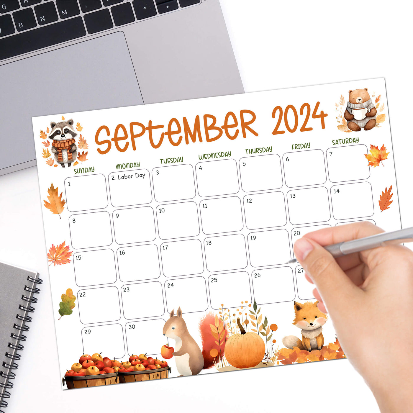 Printable September 2024 Calendar with Fall Animals - Posh Park