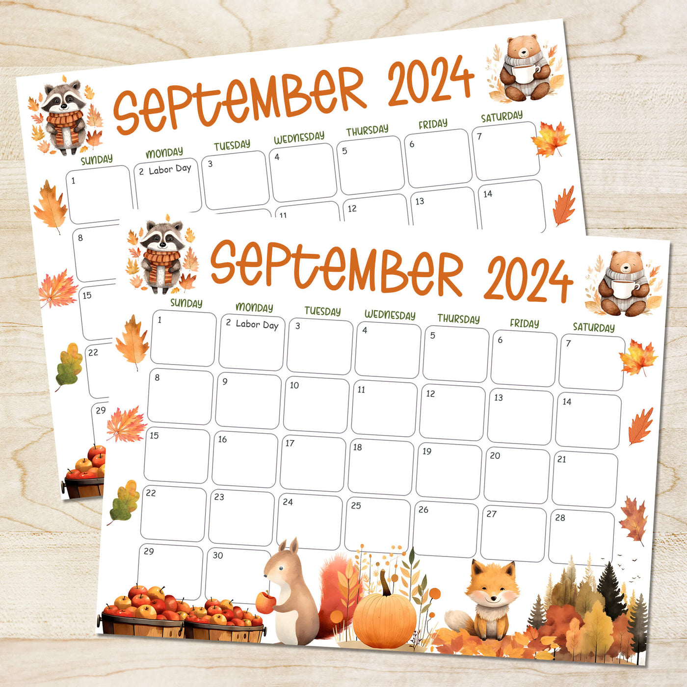 Printable September 2024 Calendar with Fall Animals - Posh Park