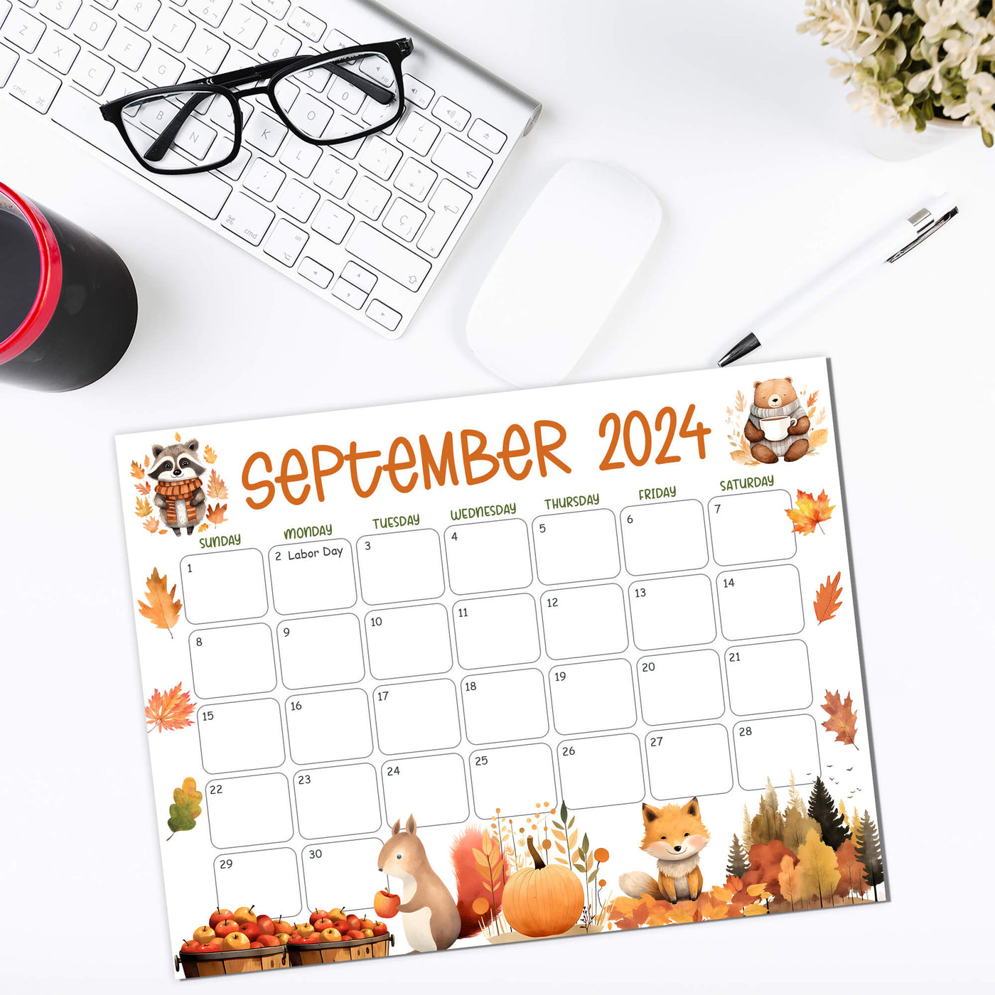 Printable September 2024 Calendar with Fall Animals - Posh Park