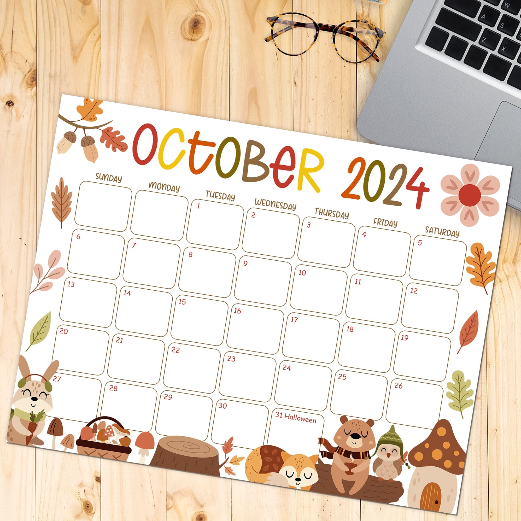 Cute Fall Animal October Calendar - Posh Park