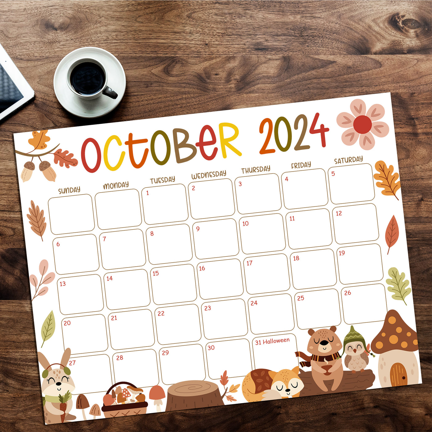 Cute Fall Animal October Calendar - Posh Park