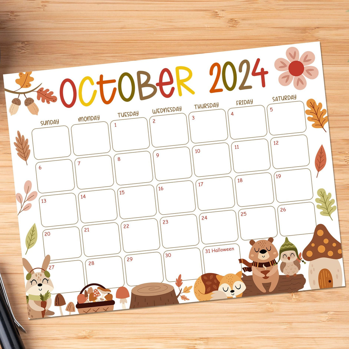 Cute Fall Animal October Calendar - Posh Park