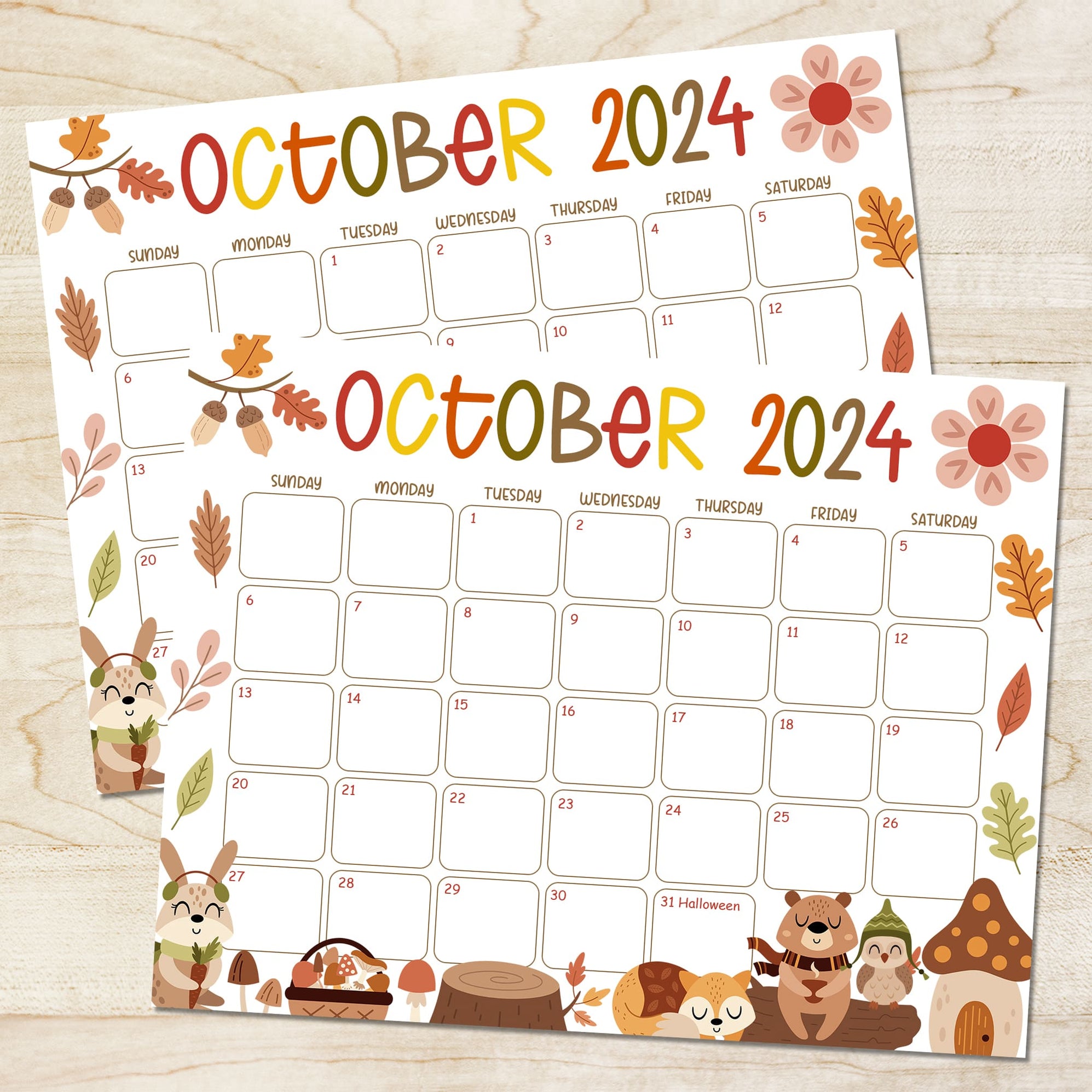 Cute Fall Animal October Calendar - Posh Park