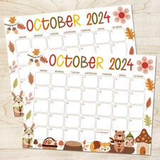 Cute Fall Animal October Calendar - Posh Park