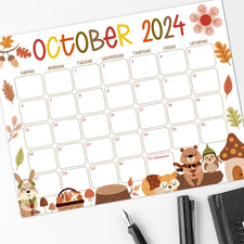 Cute Fall Animal October Calendar - Posh Park