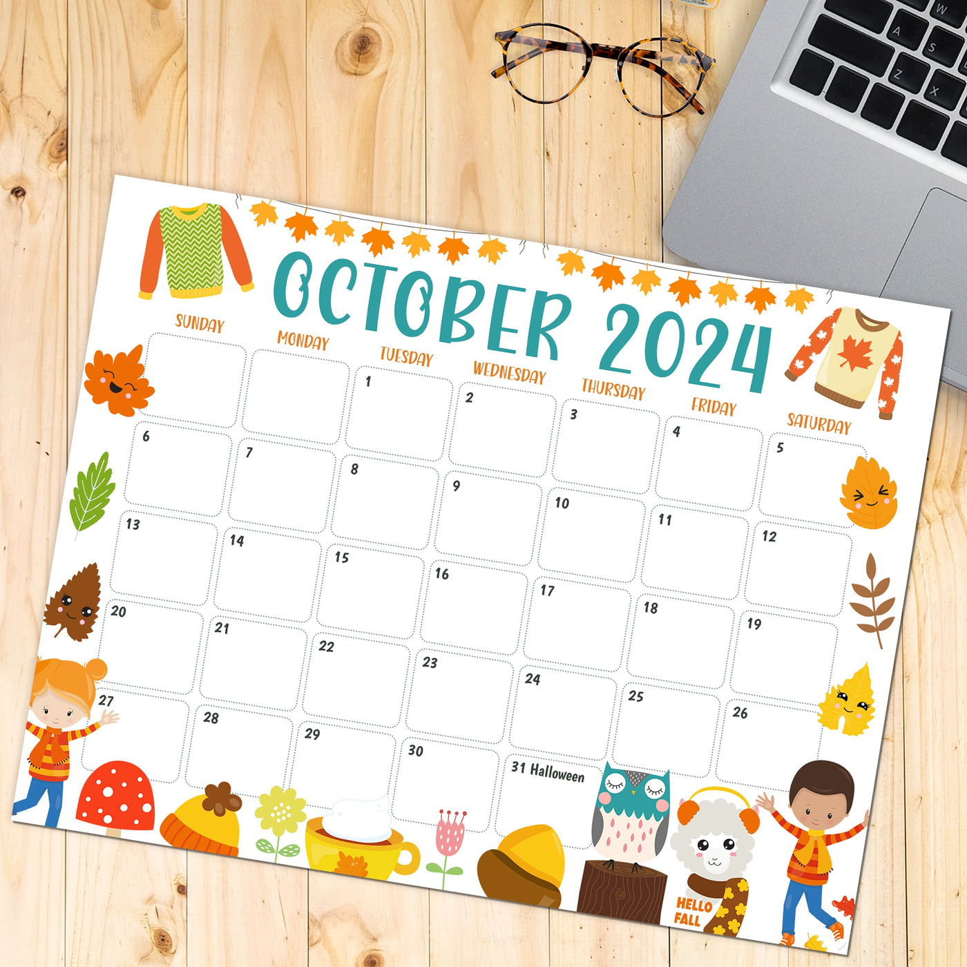 Printable Fall Harvest October 2024 Calendar Design - Posh Park