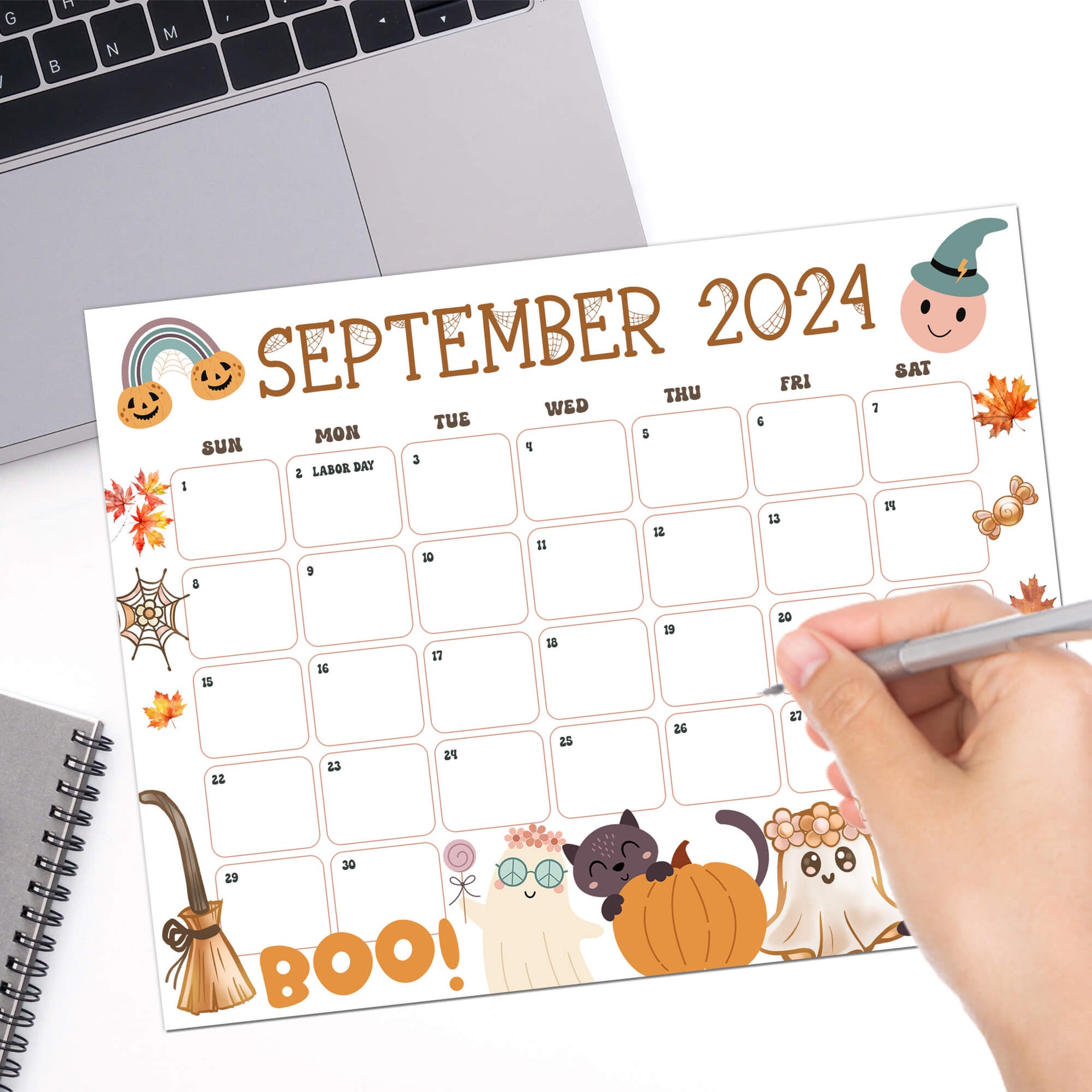 Printable September 2024 Calendar with Halloween Theme - Posh Park