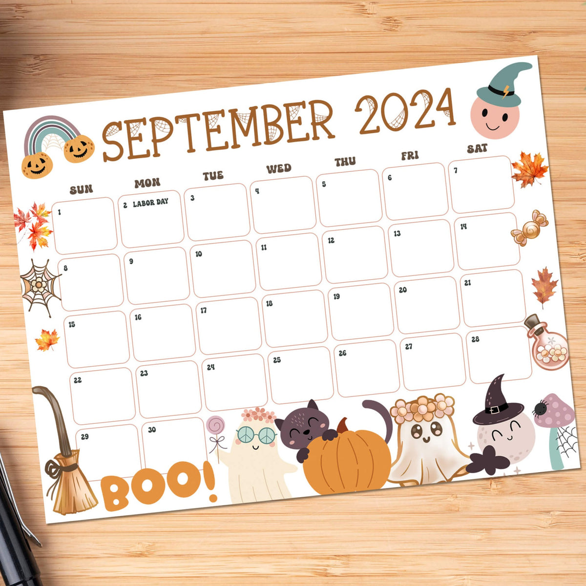 Printable September 2024 Calendar with Halloween Theme - Posh Park