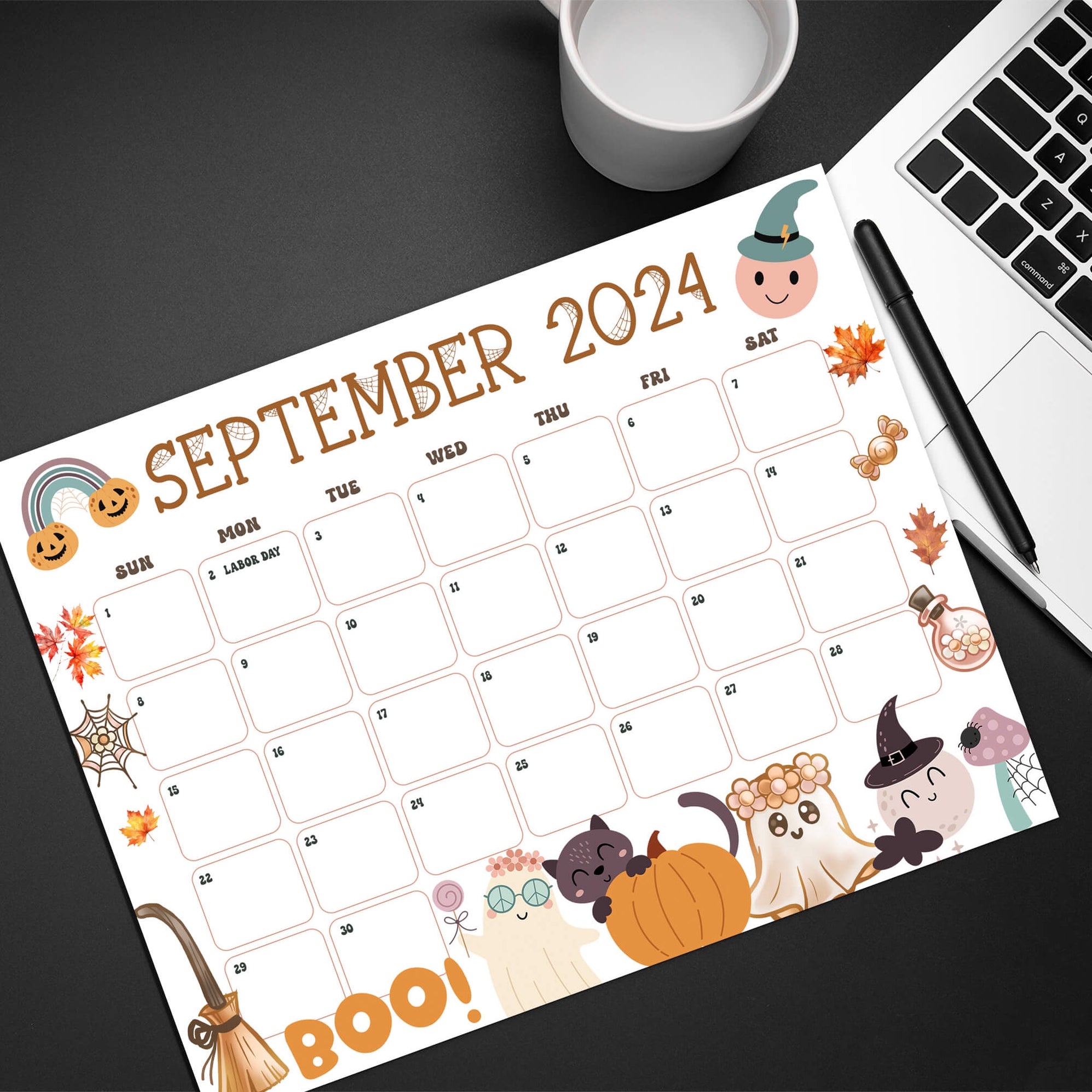Printable September 2024 Calendar with Halloween Theme - Posh Park