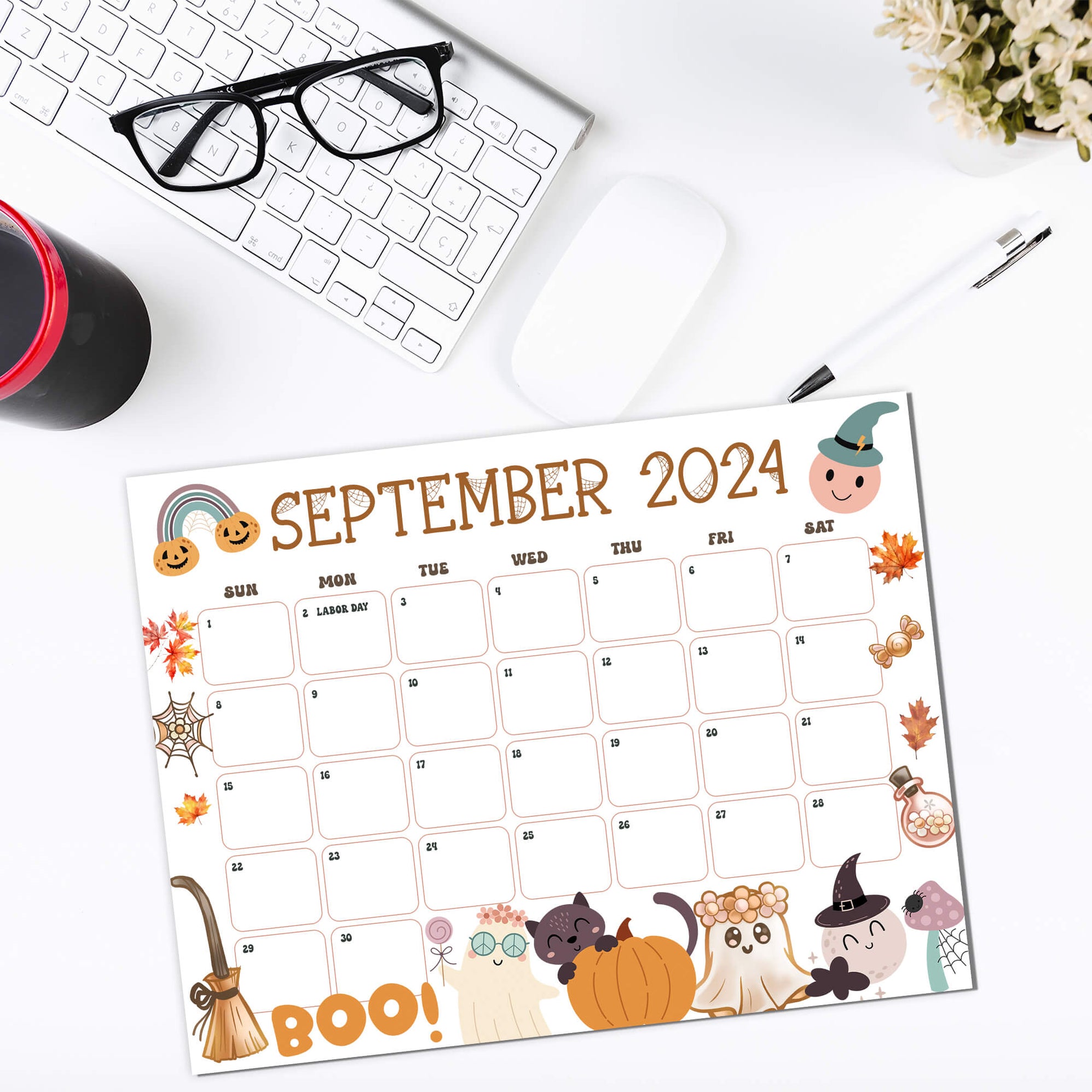 Printable September 2024 Calendar with Halloween Theme - Posh Park