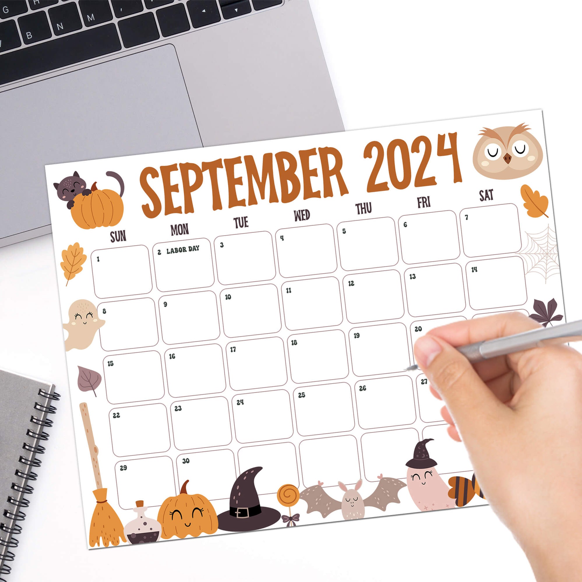 Spooky September 2024 Halloween Themed Printable Calendar - Posh Park