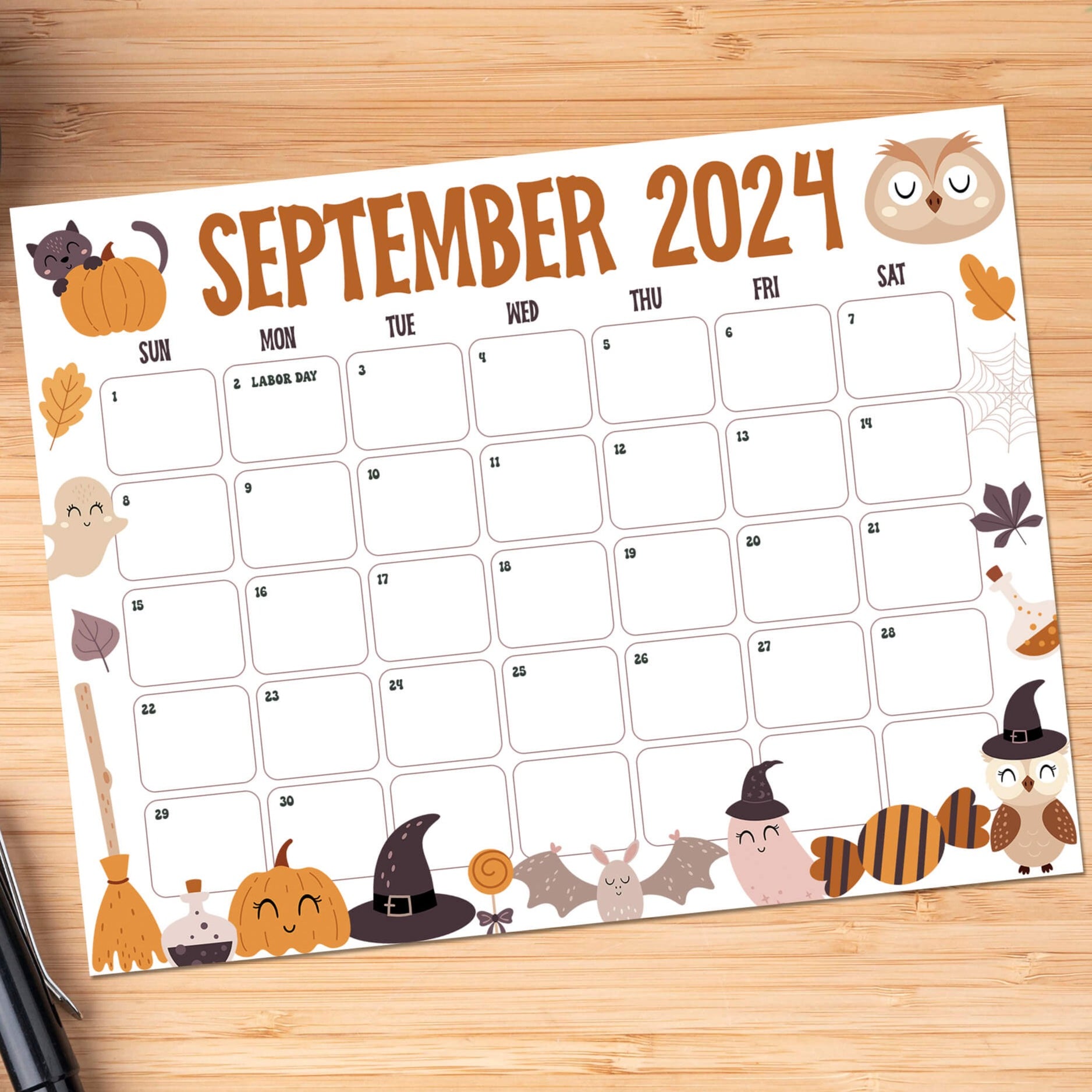Spooky September 2024 Halloween Themed Printable Calendar - Posh Park