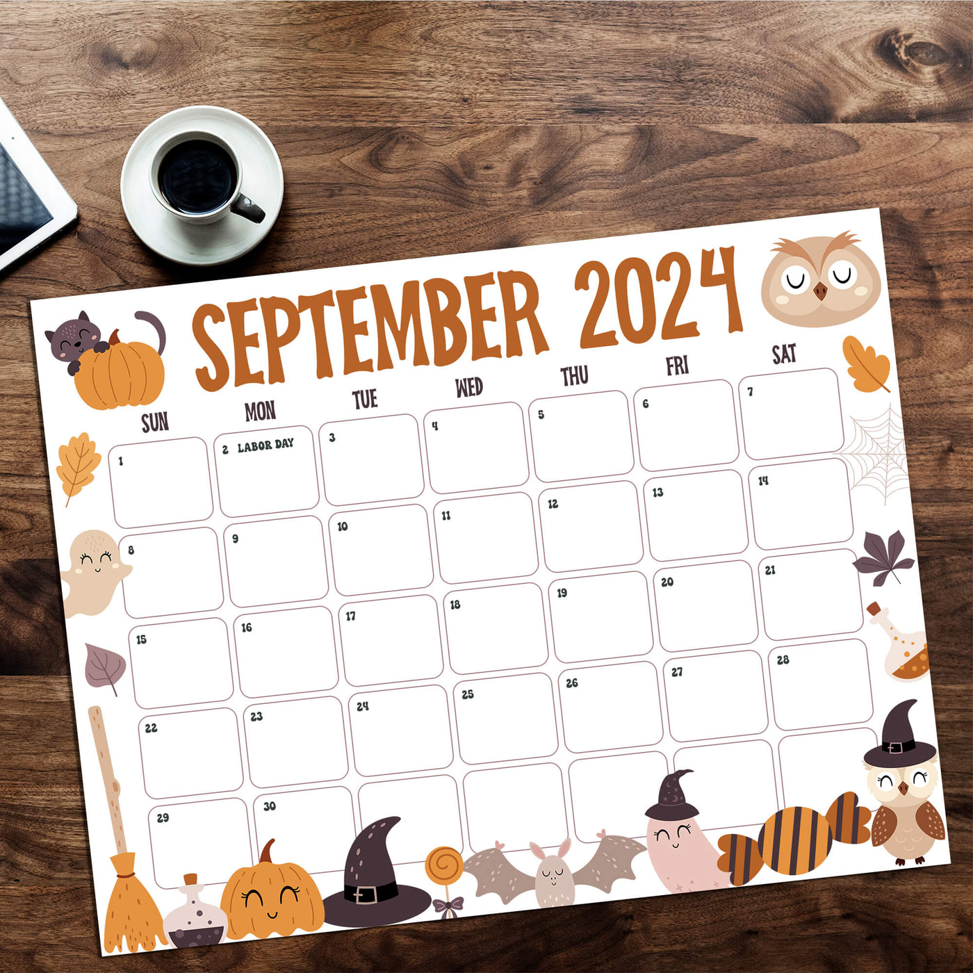 Spooky September 2024 Halloween Themed Printable Calendar - Posh Park