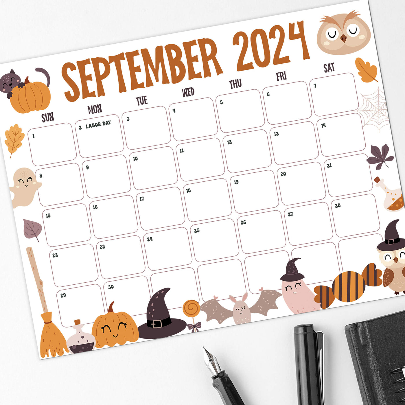 Spooky September 2024 Halloween Themed Printable Calendar - Posh Park