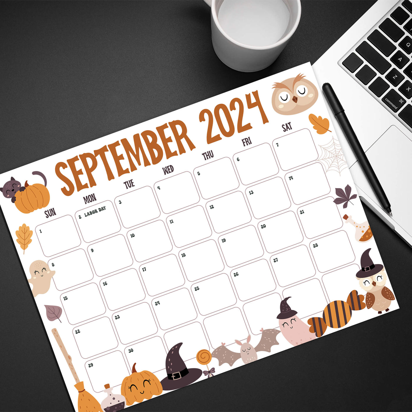 Spooky September 2024 Halloween Themed Printable Calendar - Posh Park