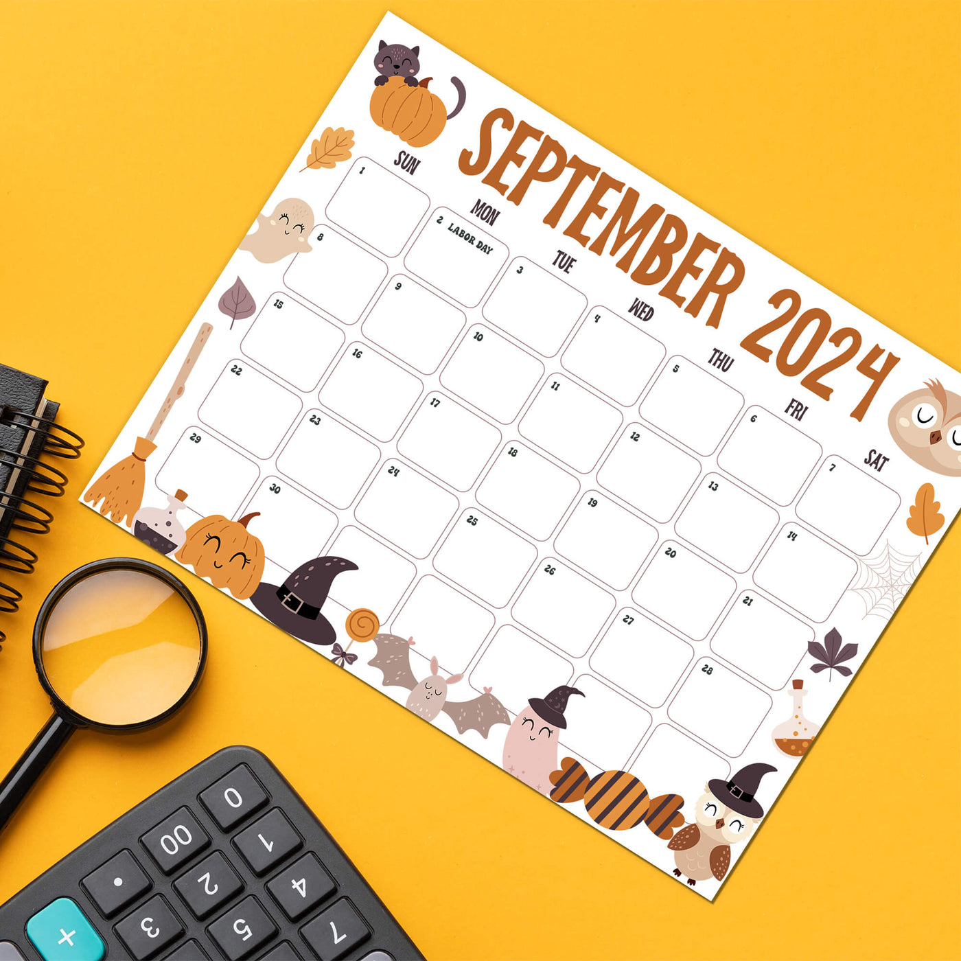 Spooky September 2024 Halloween Themed Printable Calendar - Posh Park