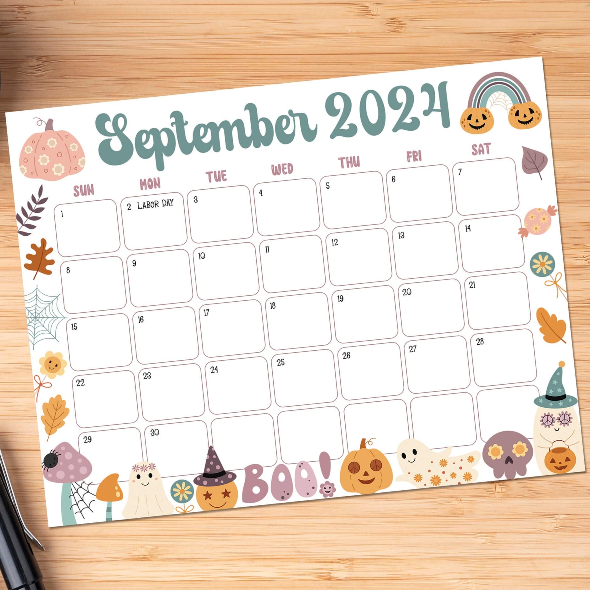 Halloween Decorations September 2024 Printable Calendar - Posh Park