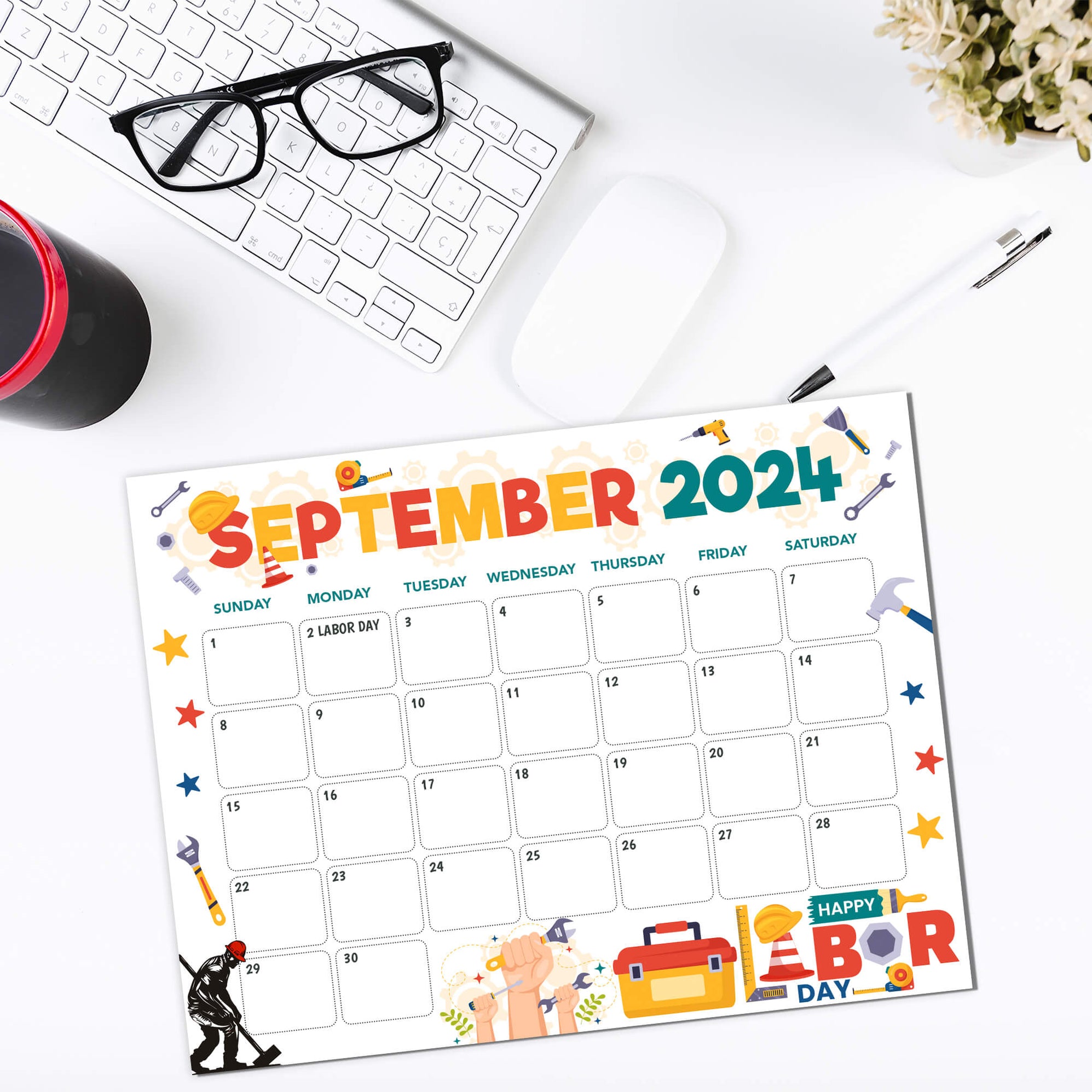 September 2024 Calendar with Labor Day Theme - Posh Park
