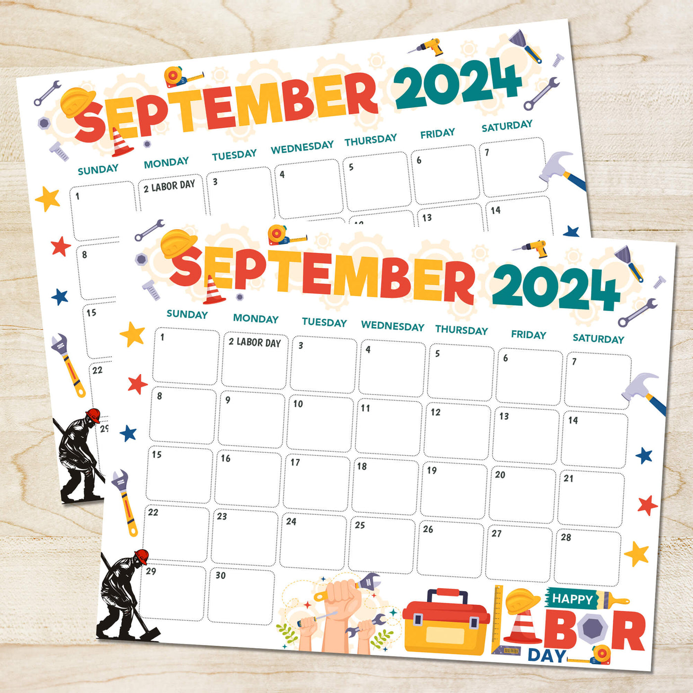 September 2024 Calendar with Labor Day Theme - Posh Park