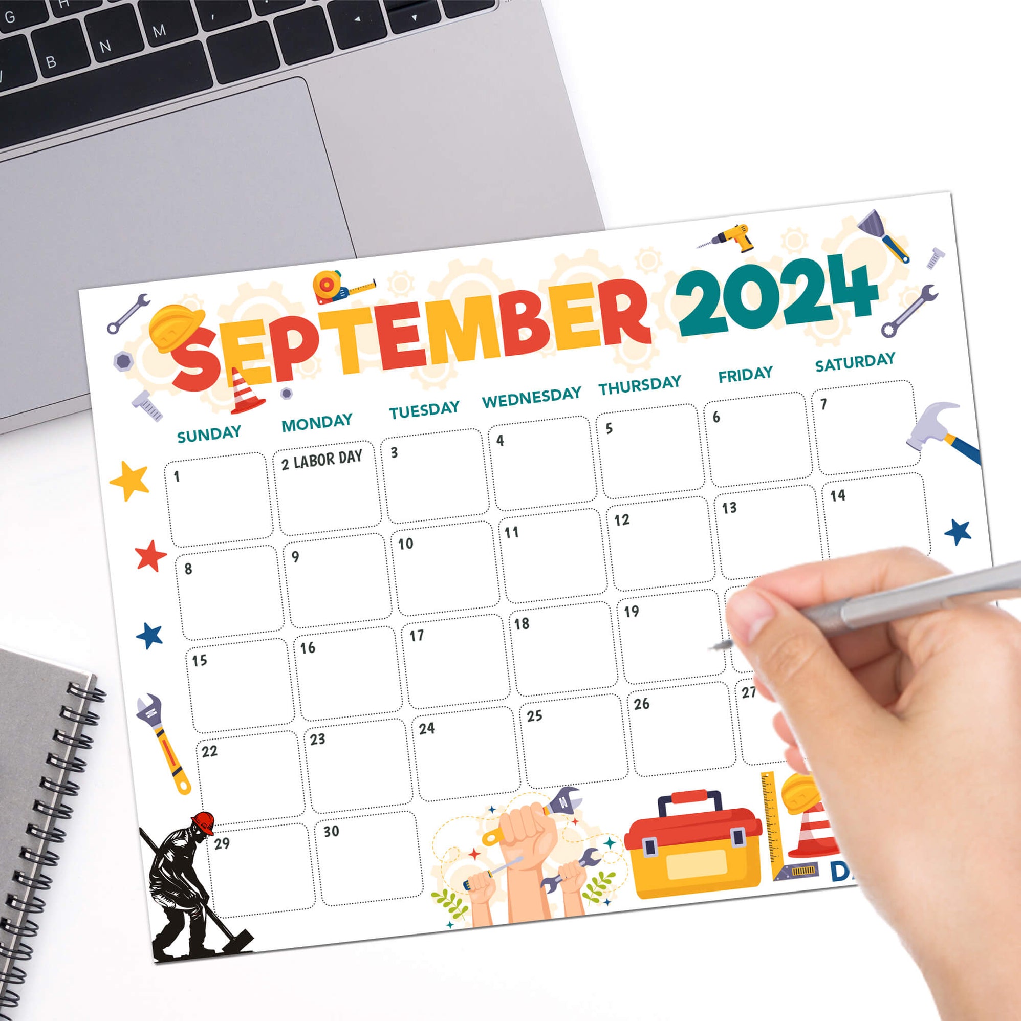 September 2024 Calendar with Labor Day Theme - Posh Park