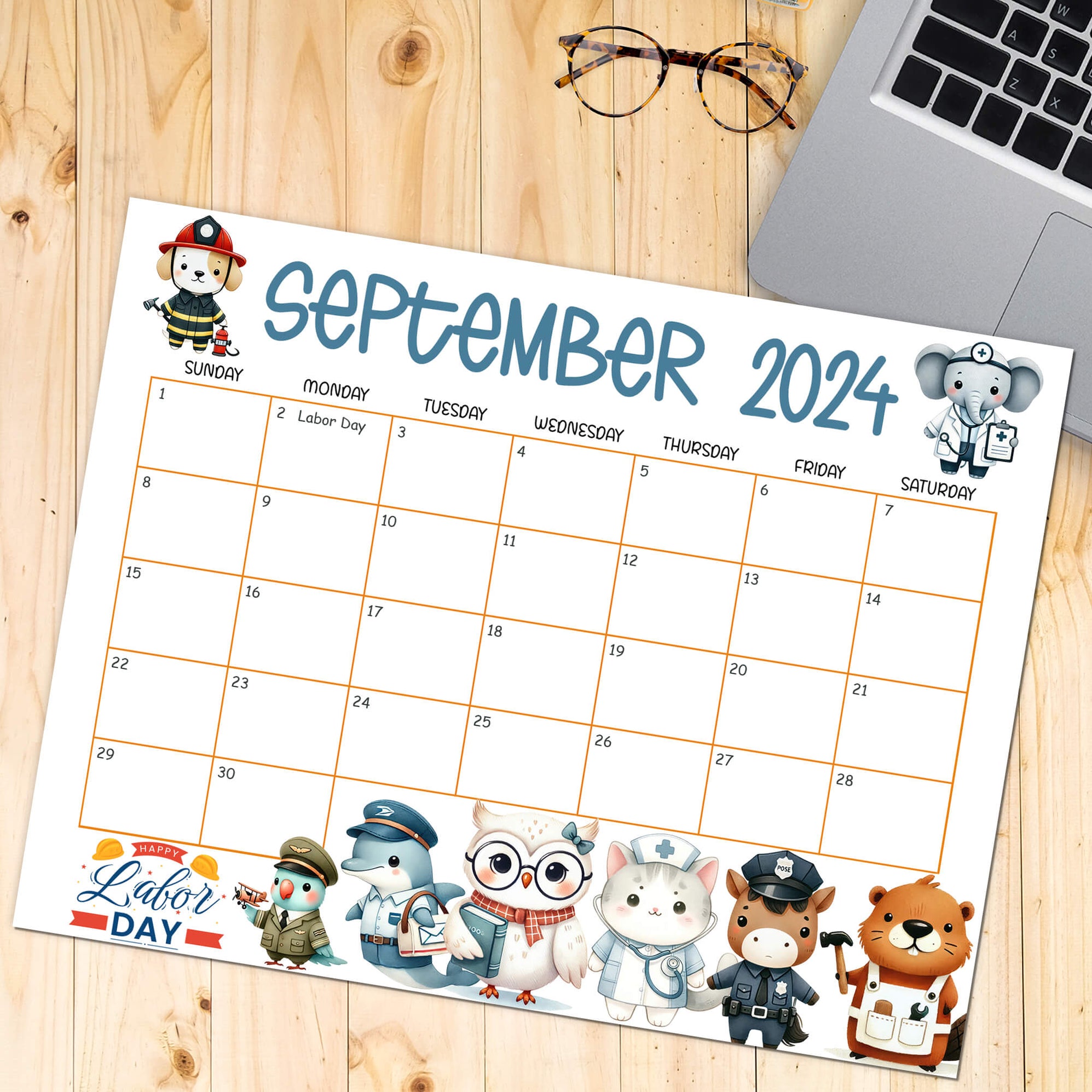 Labor Day Printable Calendar September 2024 - Posh Park