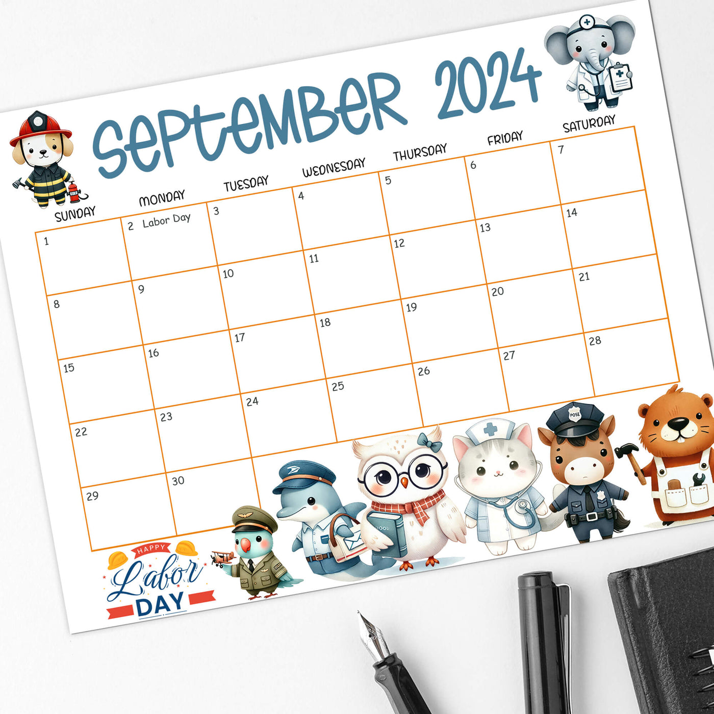 Labor Day Printable Calendar September 2024 - Posh Park